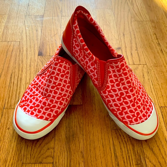 Coach | Shoes | Coach Leatherware Orange Slip On Sneakers | Poshmark